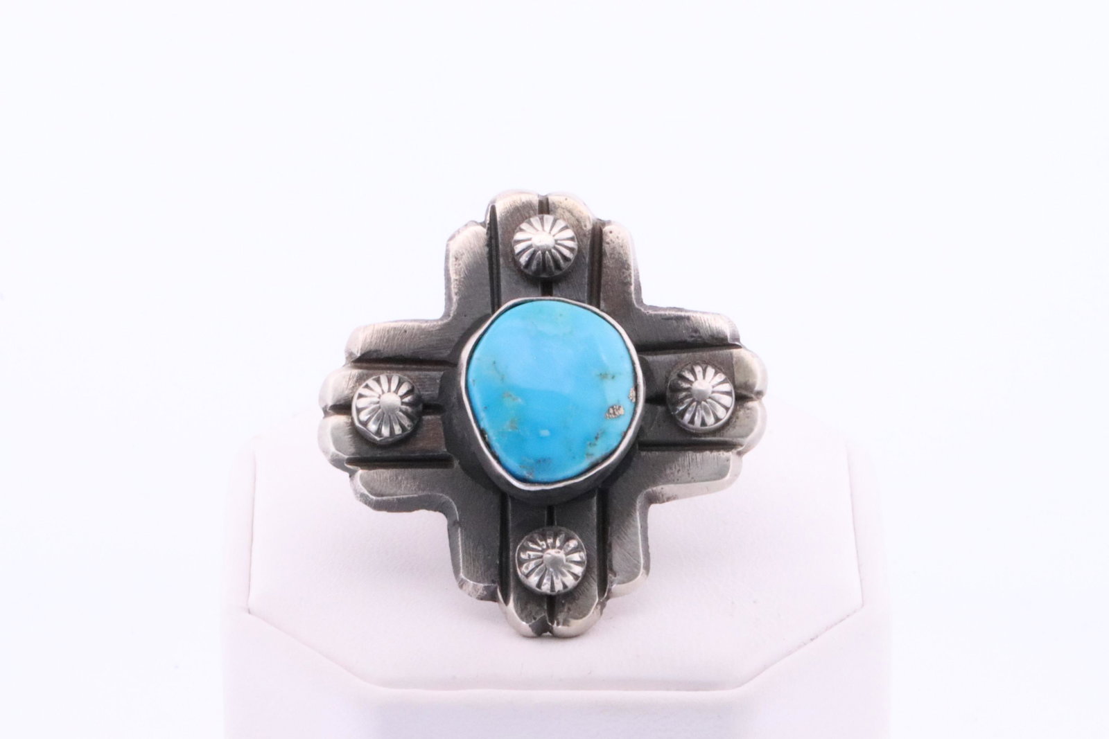 Native America Navajo Sterling Silver Turquoise Cross Ring By Chimney ...