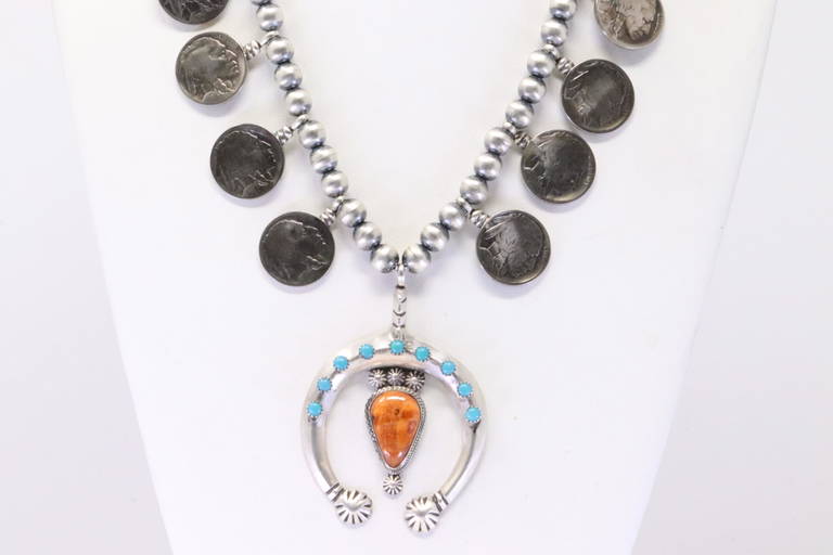 Native America Navajo Sterling Silver Spiny Oyster & Turquoise Naja ...