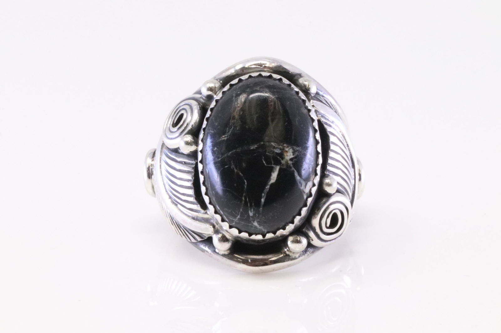 Native America Navajo Sterling Silver Black Onyx Ring By Darrell Morgan.