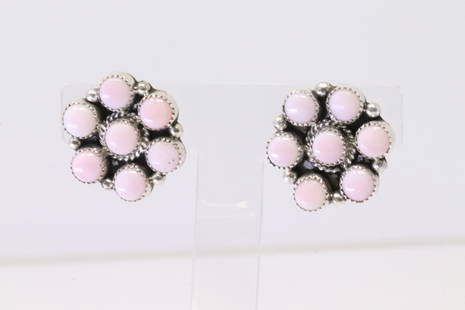 Native America Navajo Sterling Silver Pink Shel Concho Post Earring's ...