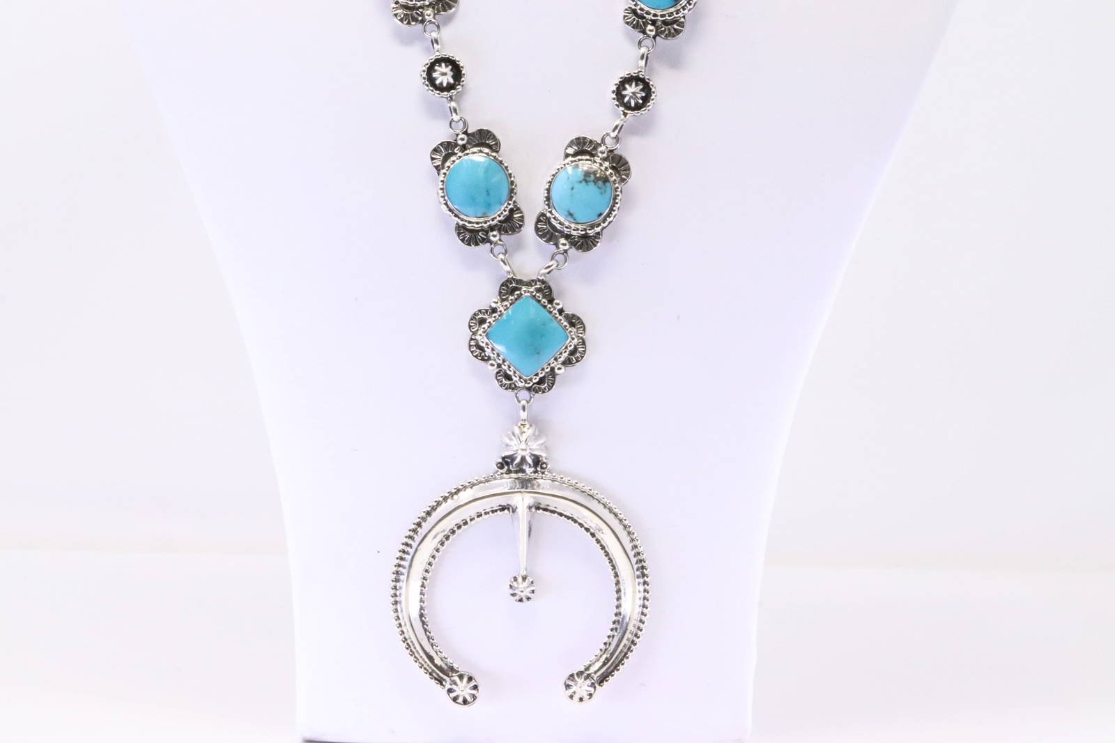 Native America Navajo Sterling Silver Turquoise Naja Necklace By ...