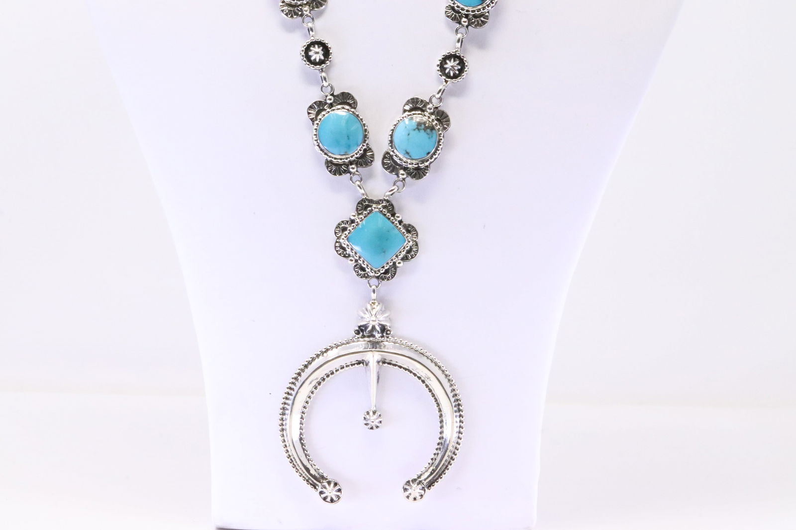 Native America Navajo Sterling Silver Turquoise Naja Necklace By ...