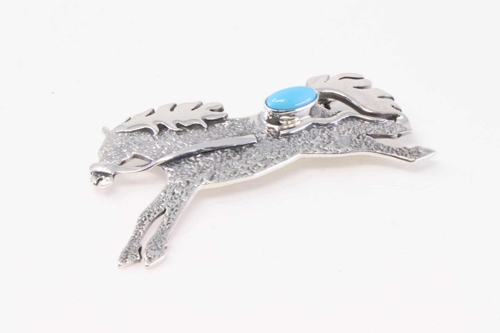 Native America Navajo Sterling Silver Turquoise Horse Pin. Auction