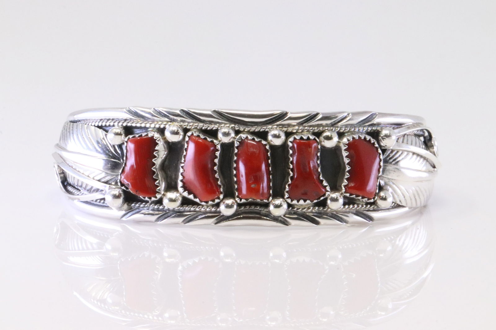 Native America Navajo Sterling Silver Coral Bracelet Cuff By Darrell ...