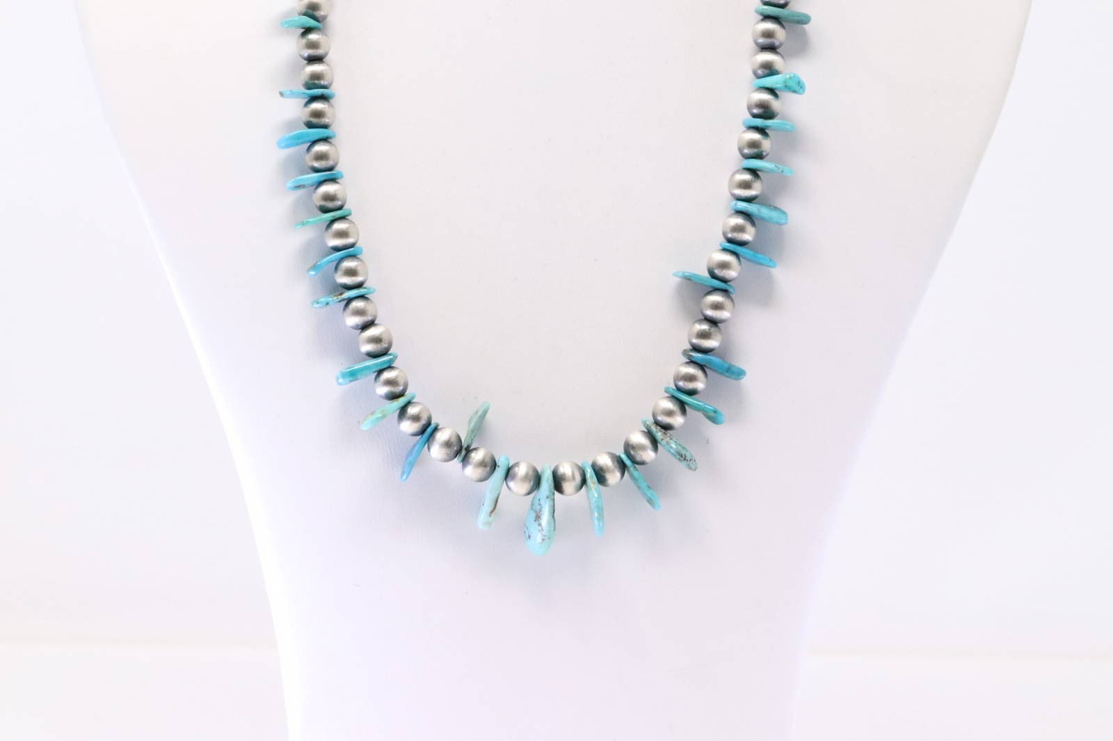 Native America Navajo Sterling Silver Turquoise / Pearl Beaded Necklace ...