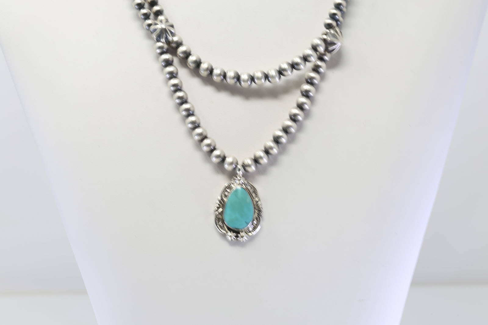 Native America Navajo Sterling Silver Double Strand Turquoise Necklace ...