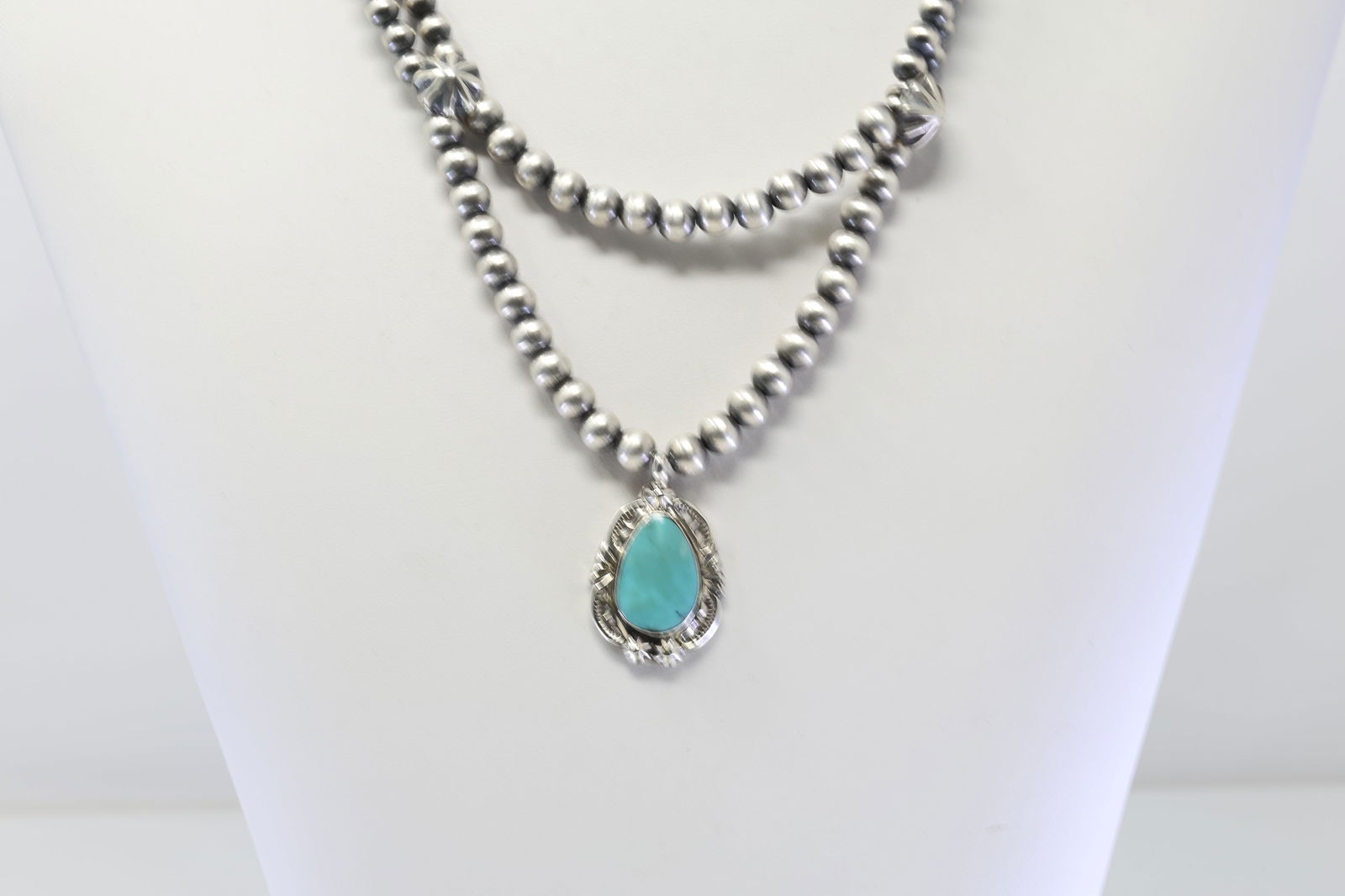 Native America Navajo Sterling Silver Double Strand Turquoise Necklace ...