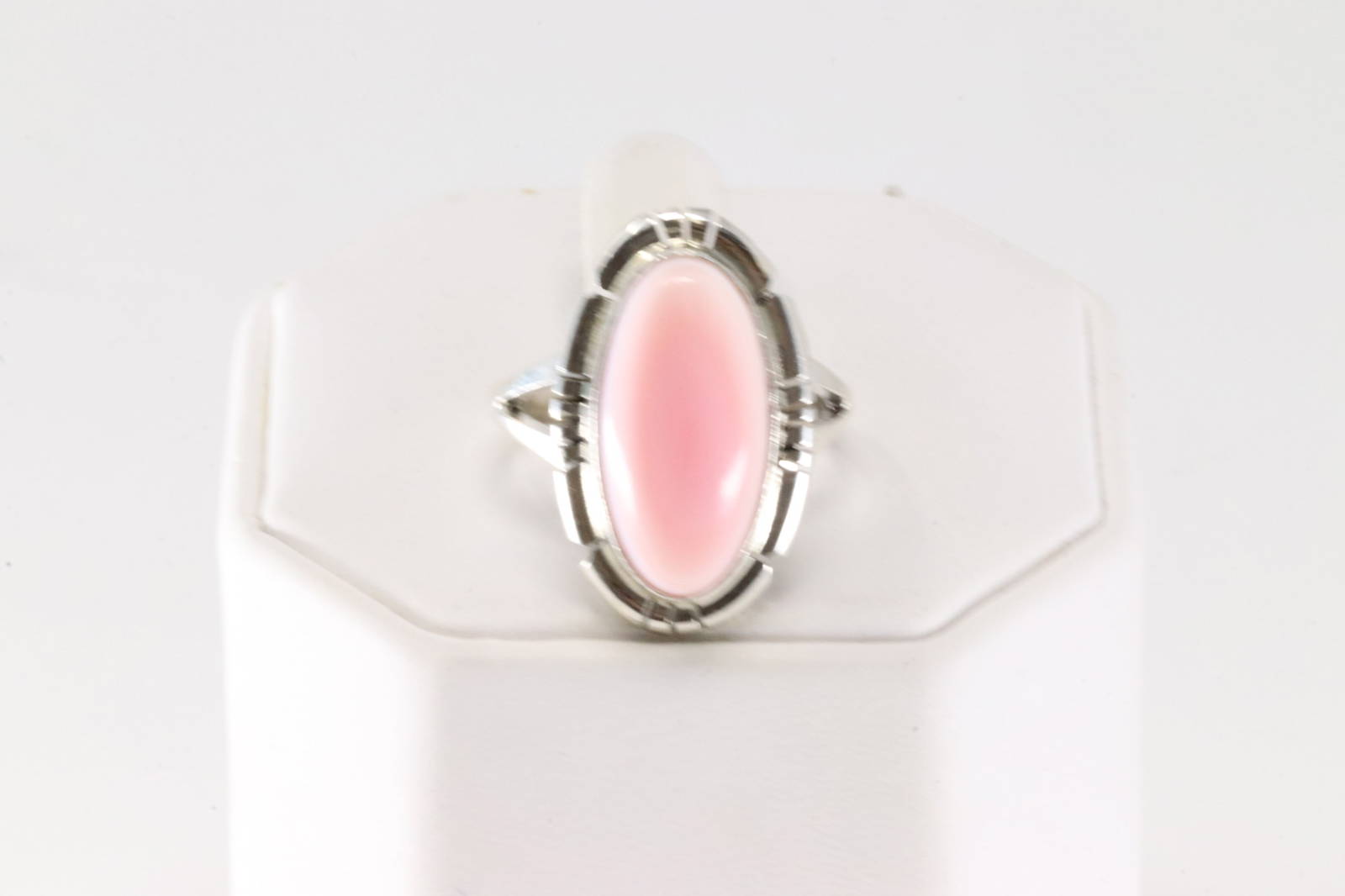 Native America Navajo Sterling Silver Pink Conch Shell Ring By S.e. Auction