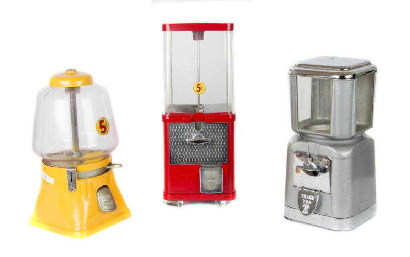 Three Vintage Gumball Machines