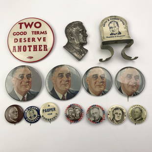 Pair Of Mammoth Franklin D. Roosevelt Portrait Buttons.