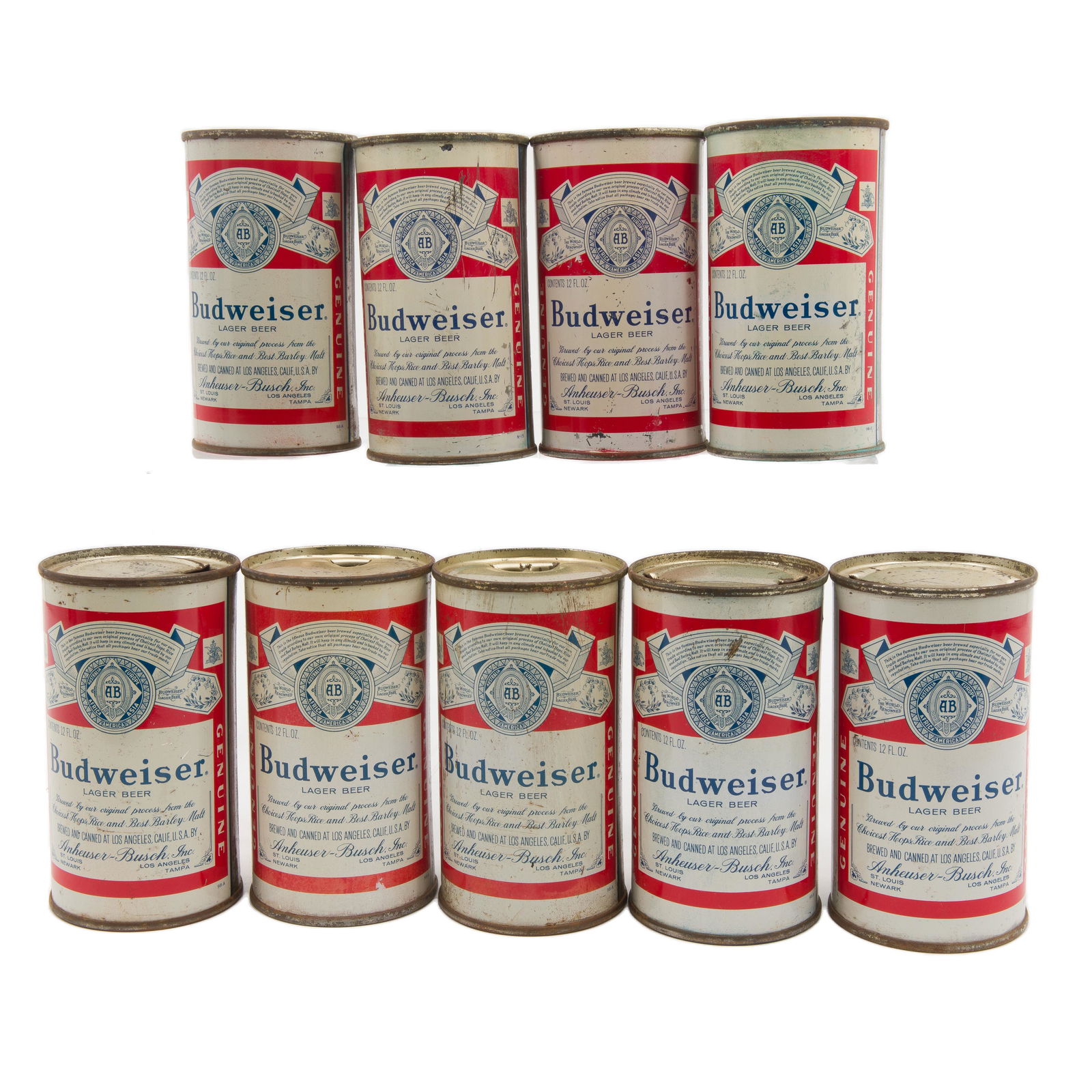Nine Budweiser Flat Top Four City Beer Cans