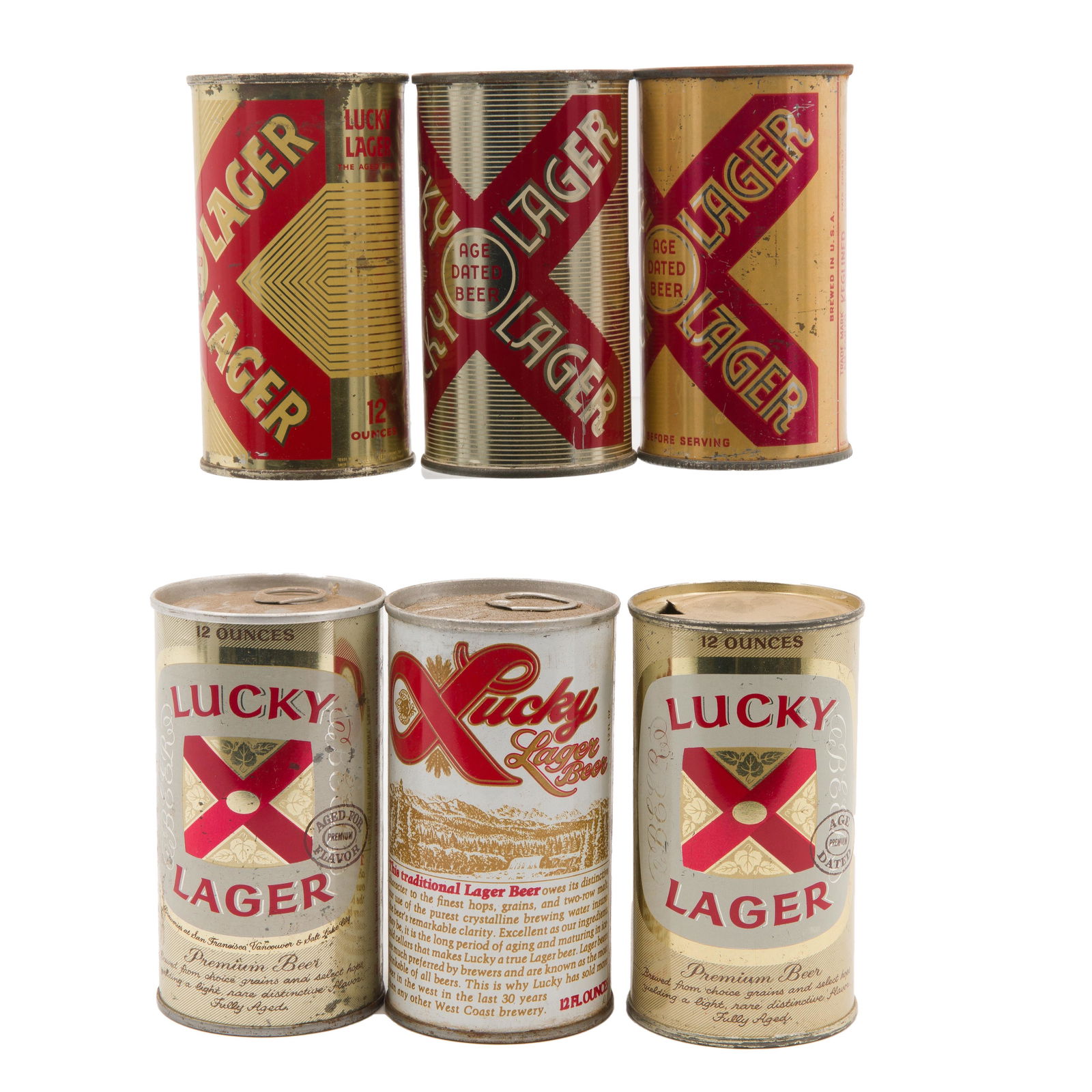Six Lucky Lager Beer Cans