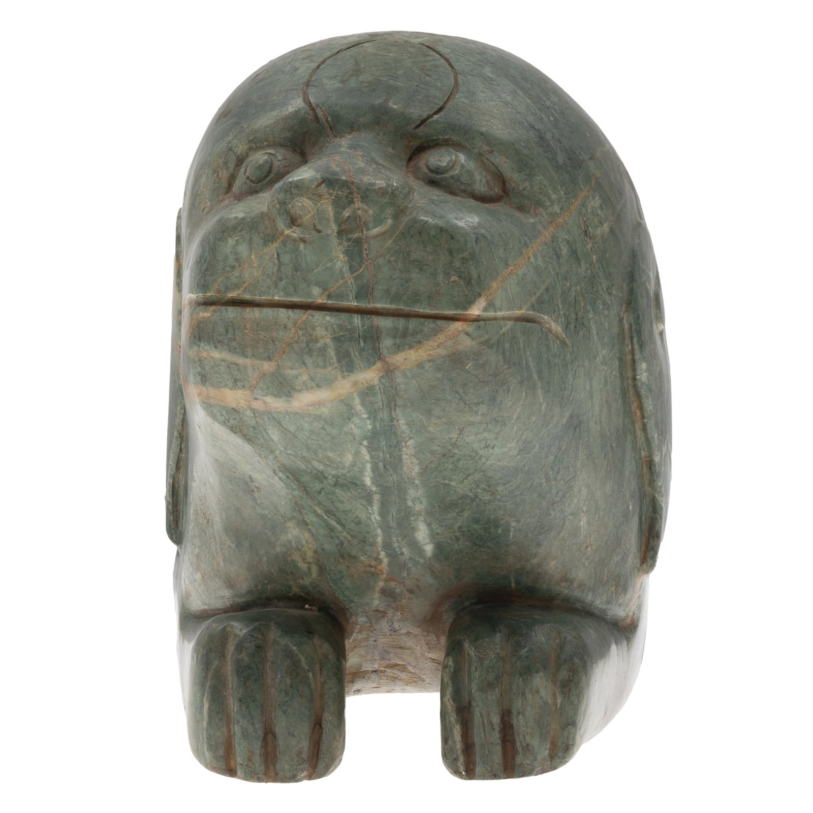 Large Chinese Spinach Green- Grey Hardstone Figure Of A Mythical Beast ...
