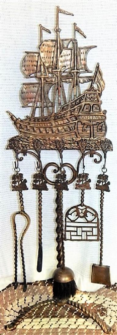 Medieval Iron Clipper Ship Fire Tools on Stand