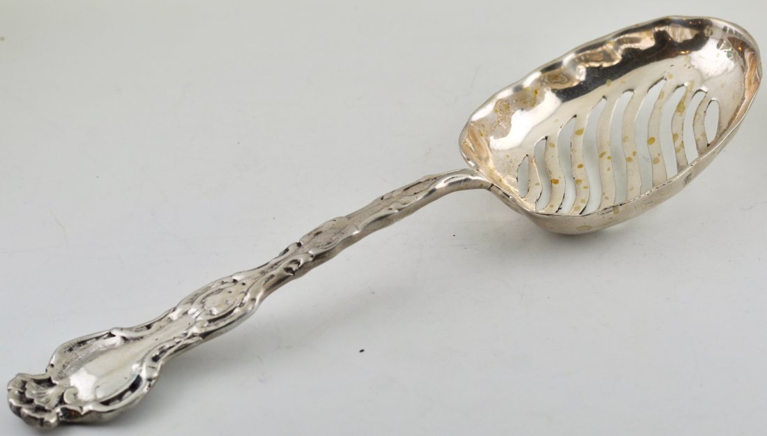Antique Sterling Silver Large Slotted Serving Spoon