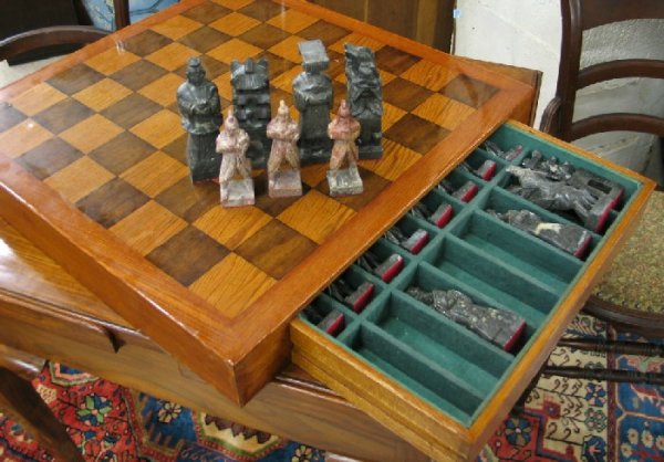 Chinese Soapstone Chess Set, Hand Carved With Full