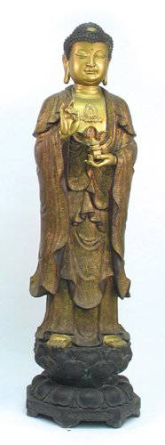 Monumental Chinese Bronze Temple Figure, A Stand