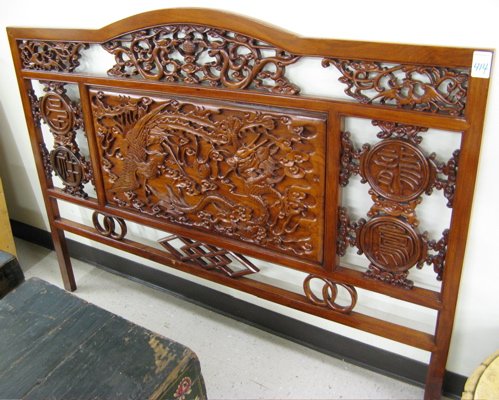 414: CHINESE CARVED ROSEWOOD HEADBOARD, queen size, ov