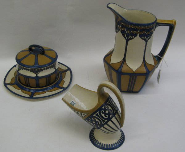 Three Piece German Mettlach Table Accessory Set, I