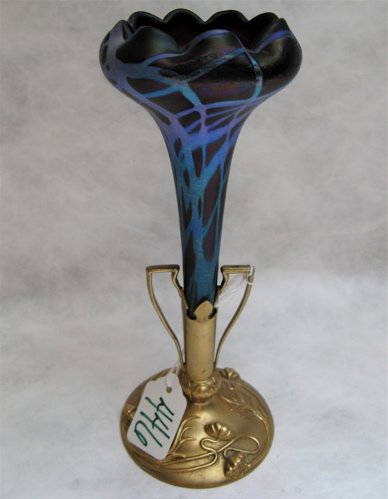 Art Glass And Gilded Silver Plate Vase, In The Ma