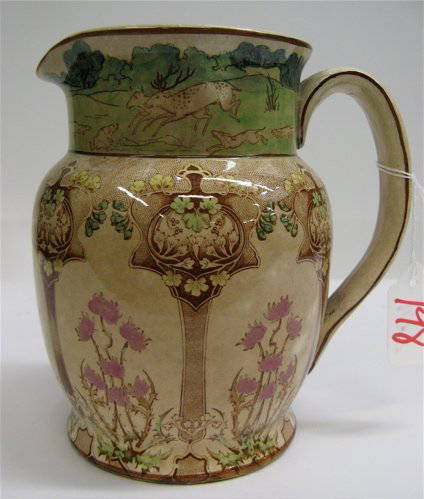 American Buffalo Pottery Pitcher: "deer Hunt" Pat
