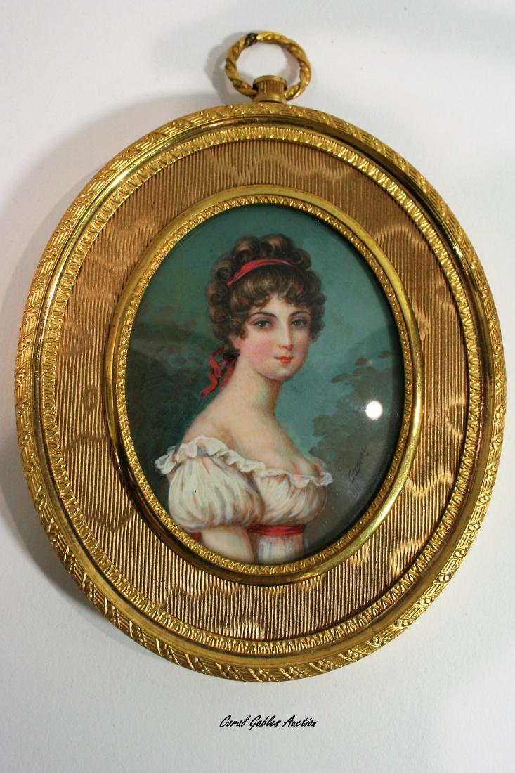 Antique French Hand Painted Portrait Miniature Young
