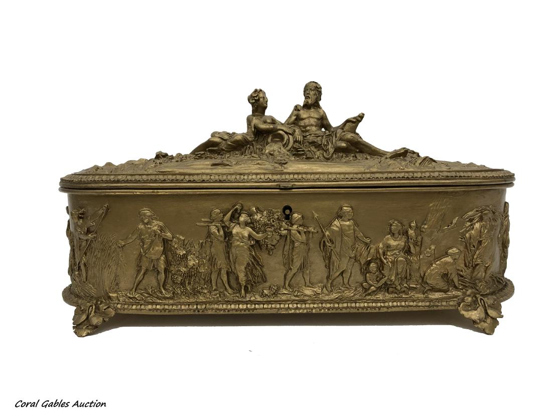 19th century French amazingly detailed cast metal box.