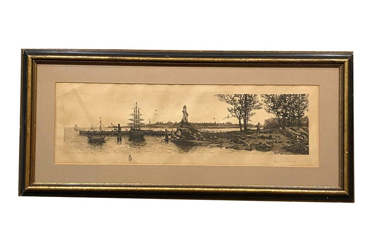 Antique Marine Etching Signed G B Drake