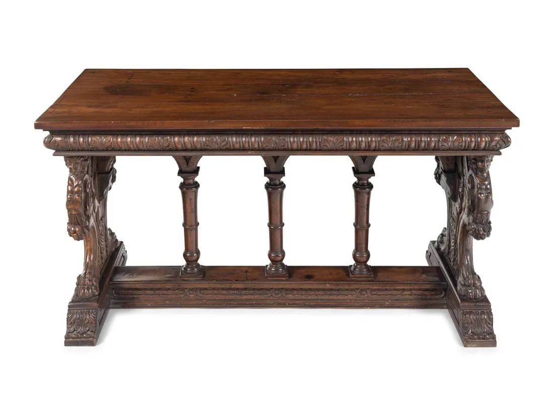 Buy Florentine Renaissance Style Carved Walnut Trestle Table | Coral ...