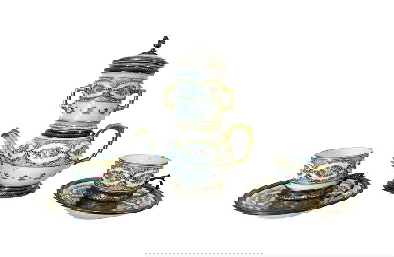 Antique French Hand Painted Sevres Porcelain Tea Set