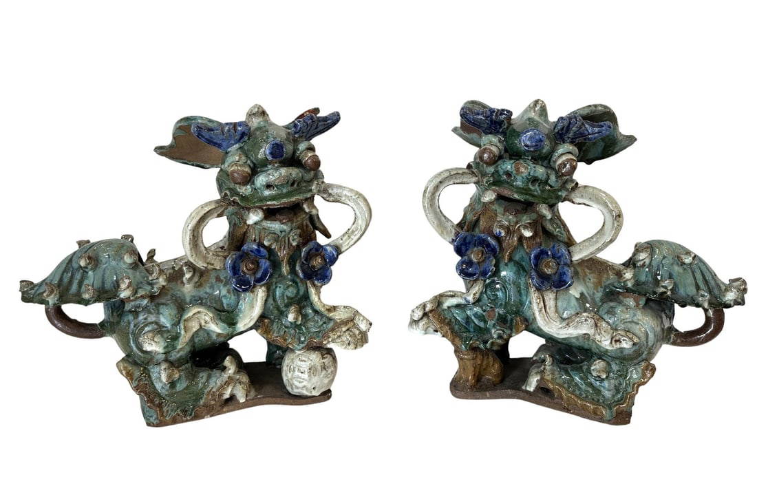 Pair Large Chinese Guardian Foo Dogs - Lions Qing Dynasty 19th Century ...
