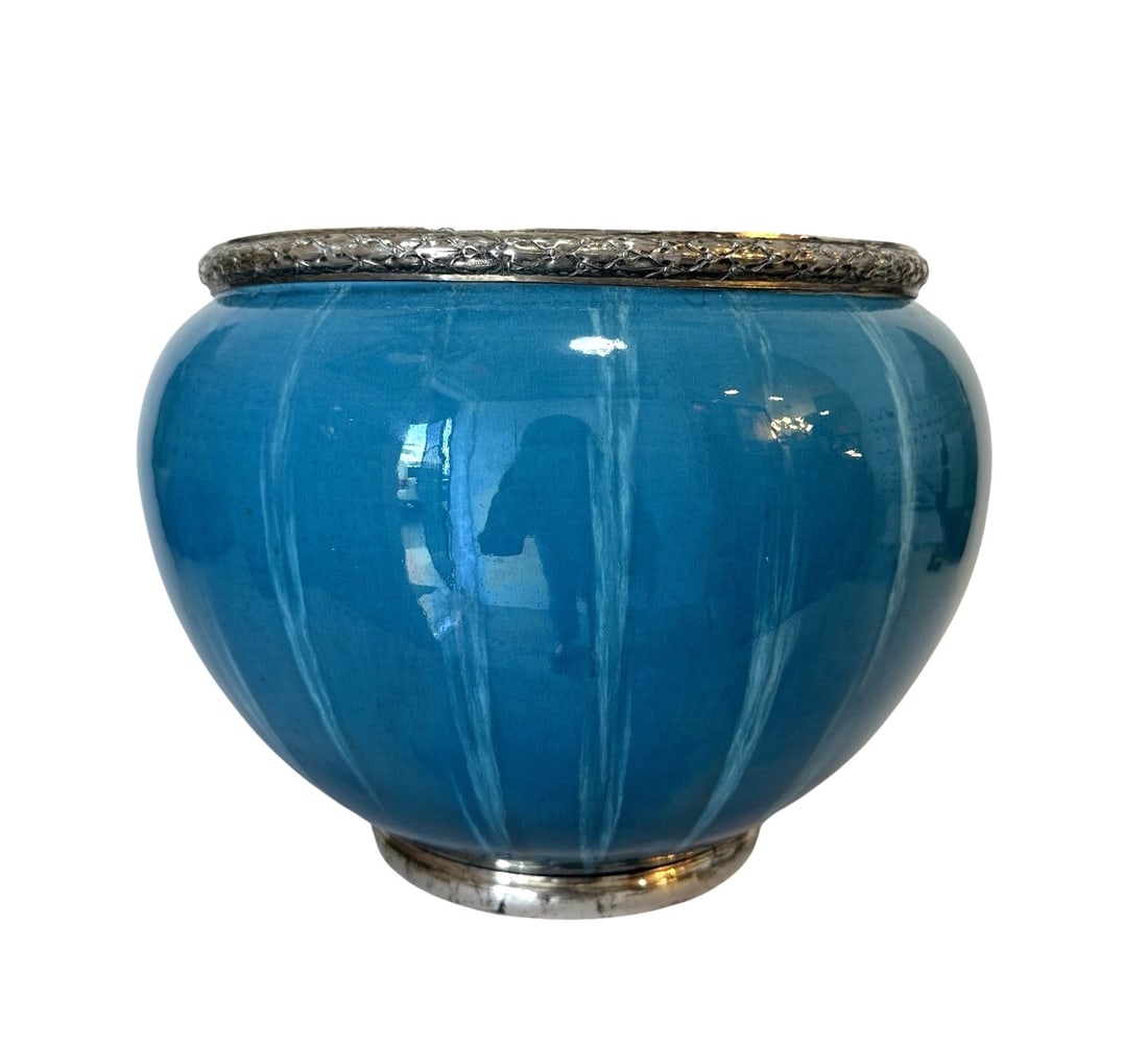 20th Century French Silver Mounted Flambe' Glazed Cachepot, Paris, C ...