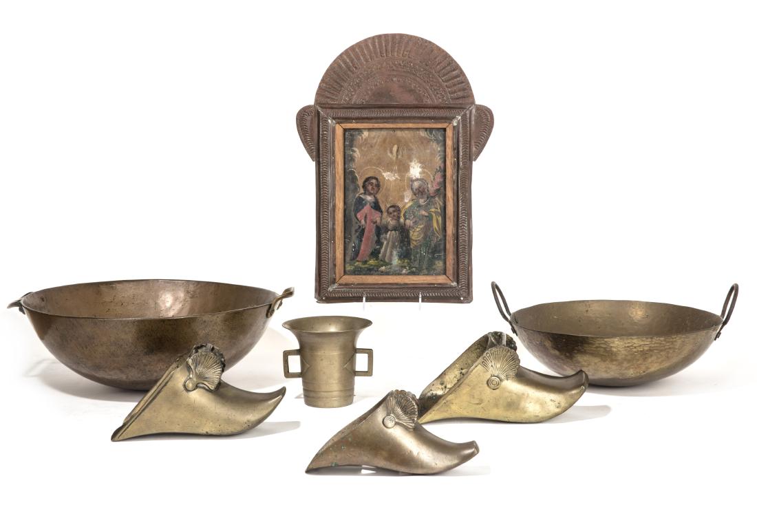 Collection of Spanish Colonial metalware objects