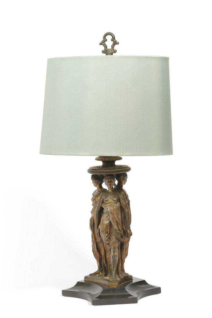 A French bronze figural group, Three Graces lamp (#0100) on Sep 27 ...