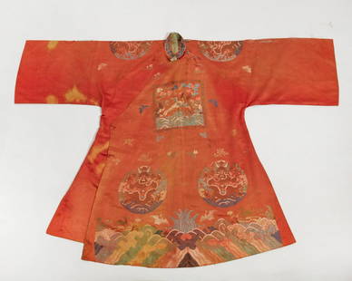 Embroidered Chinese Red Dragon Robe, 1940s