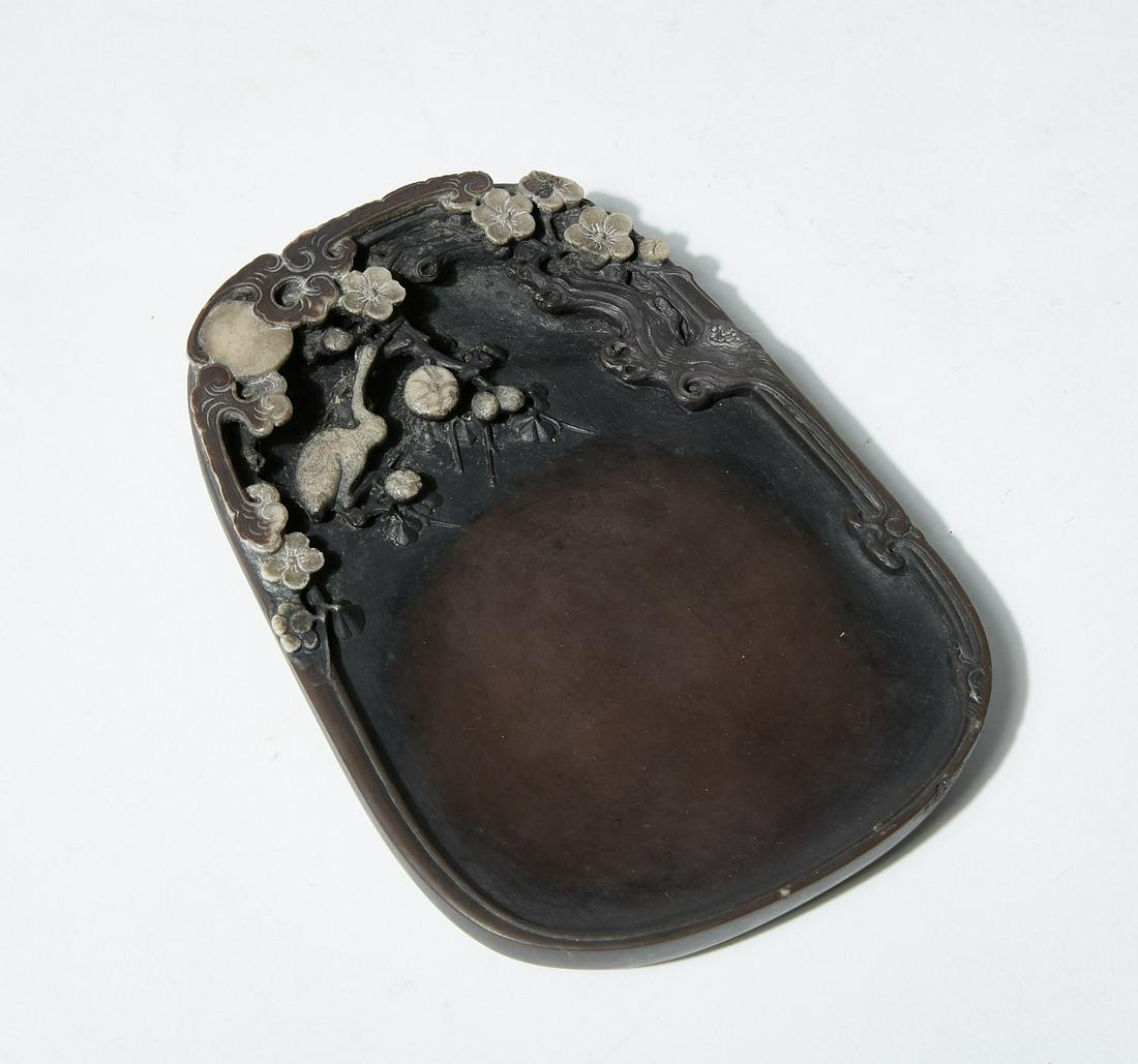 A Chinese Carved Inkstone In A Japanese Box