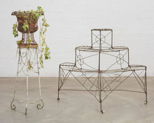 A Wire Work Plant Stand & A Jardiniere