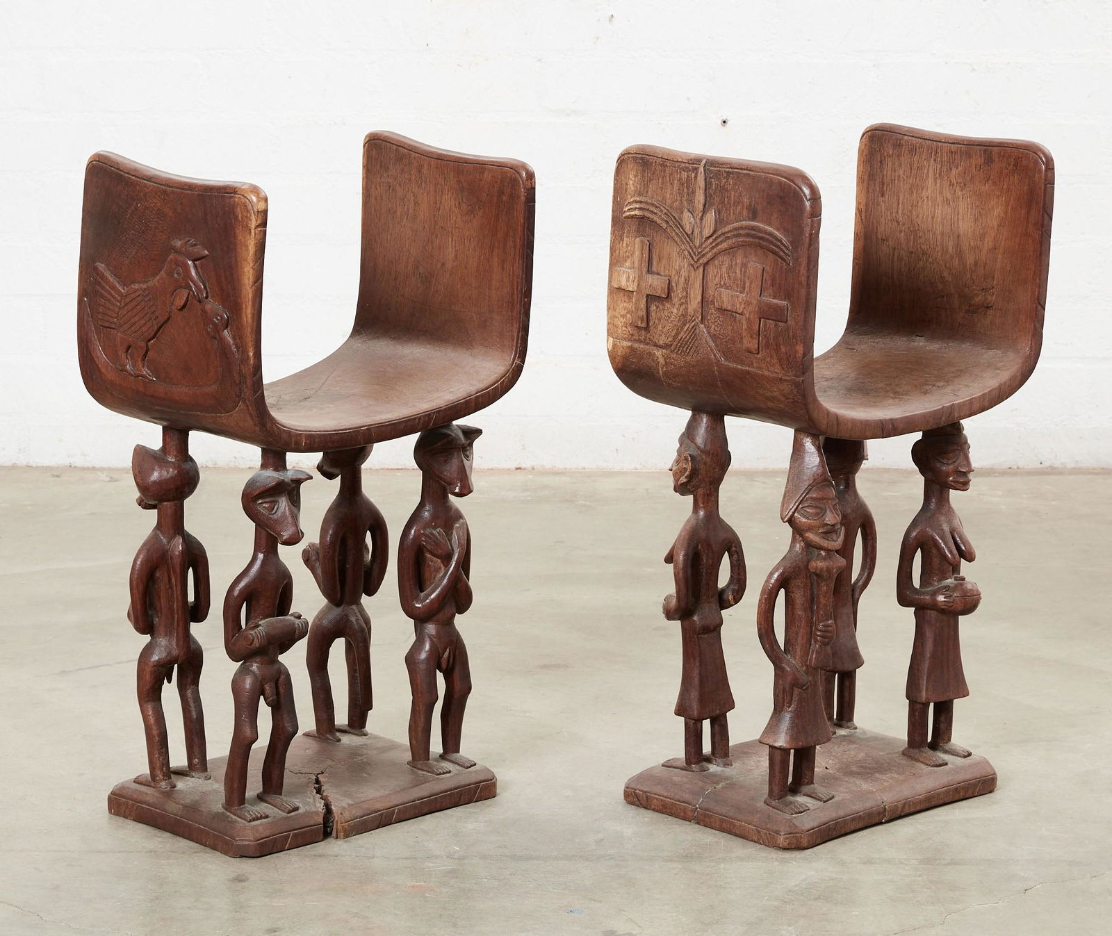 A Pair Of African Hardwood Stools