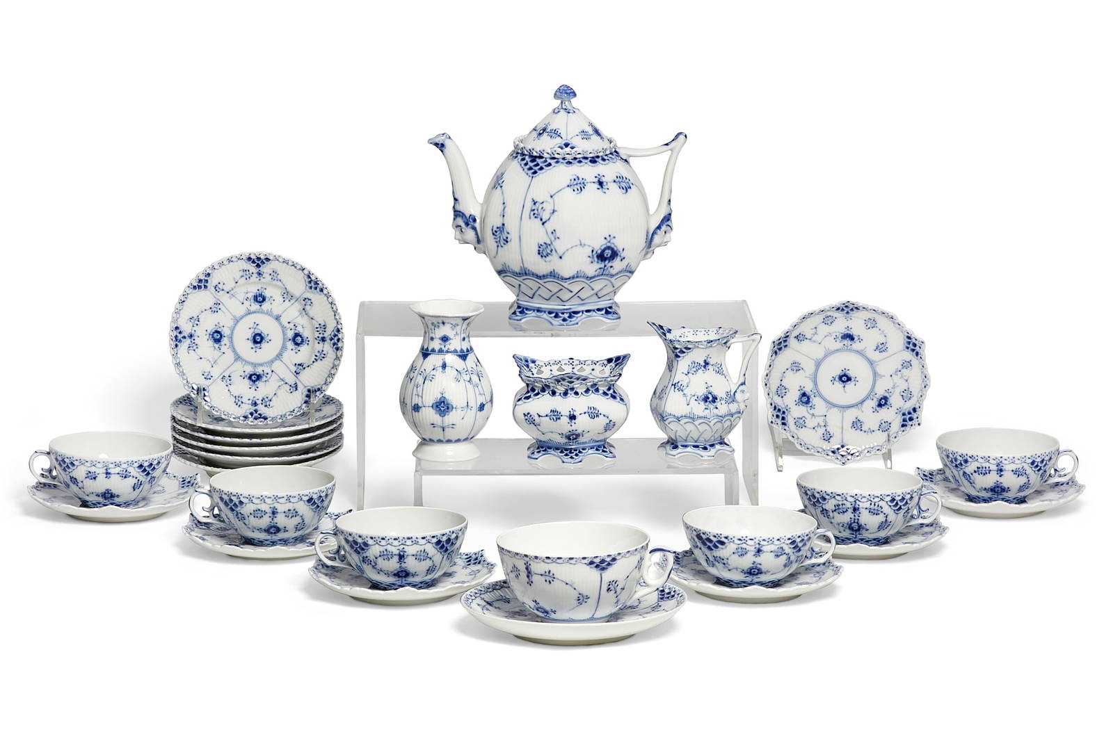 Royal Copenhagen Blue Fluted Full Lace Tea Set Auction
