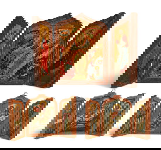 Three Russian Triptych Icons, 19th 20th Century