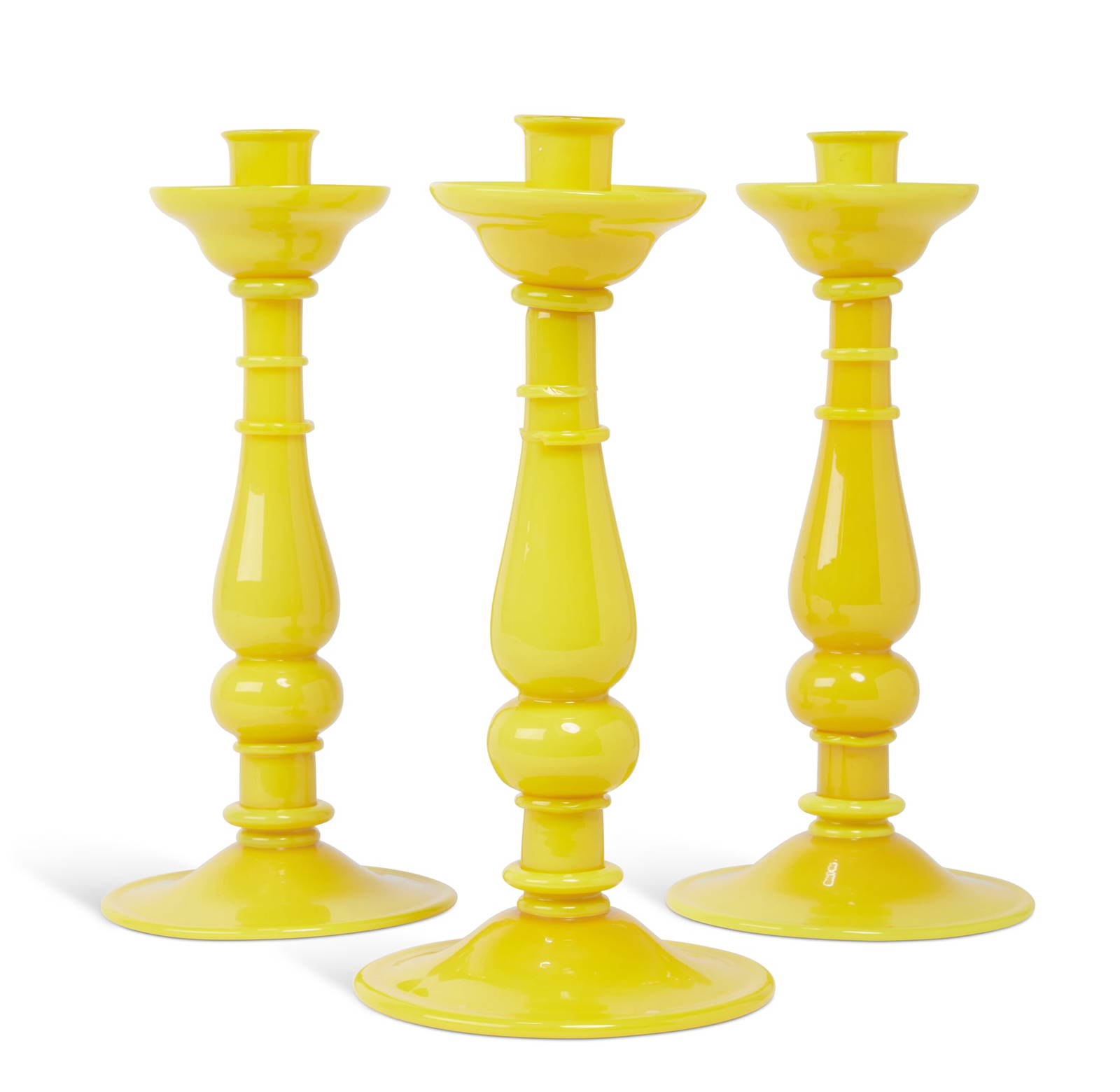 Three Venetian Canary Yellow Glass Candlesticks Auction