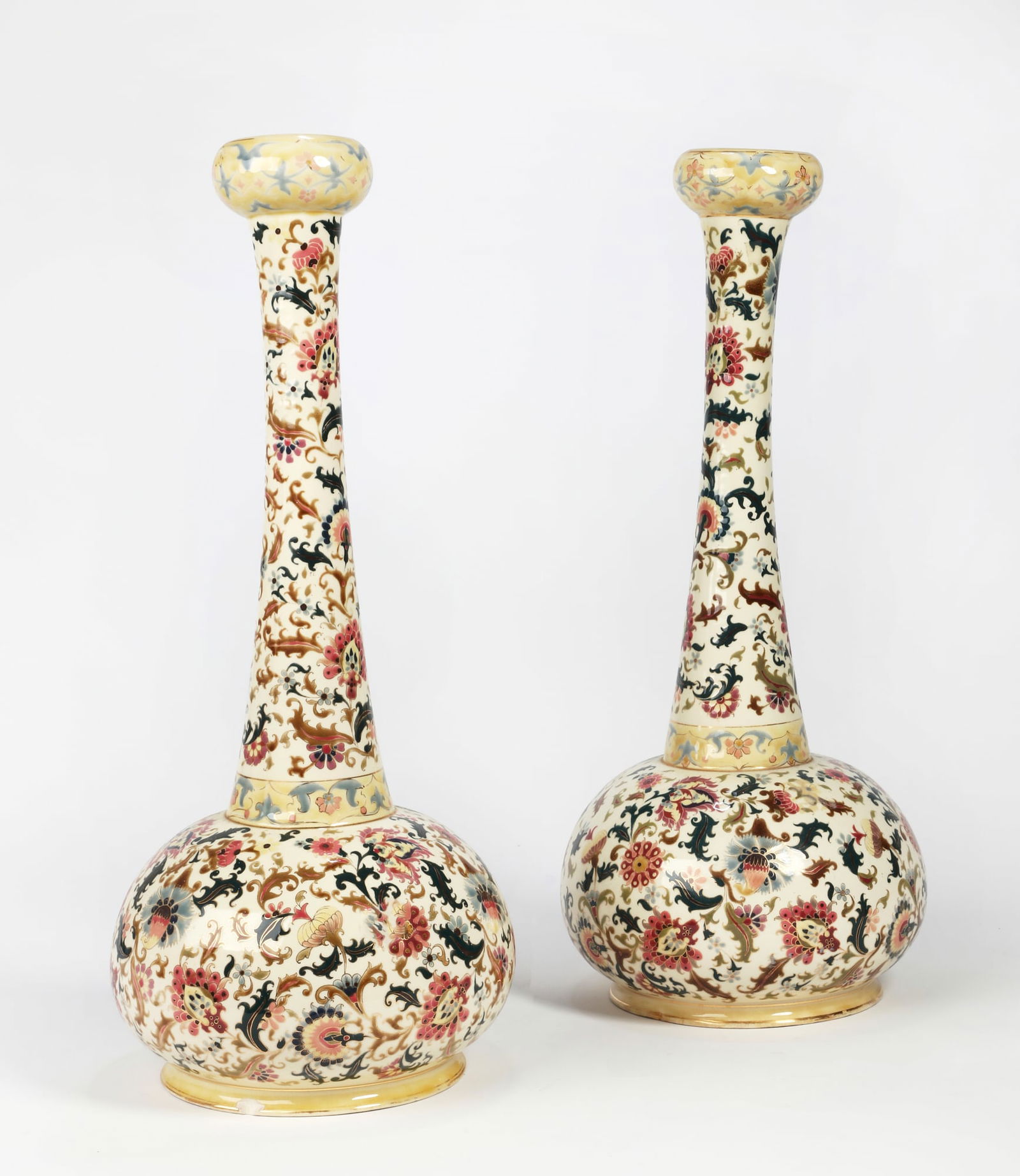 An Imposing Pair Of Zsolnay Pecs Stick Neck Vases Auction