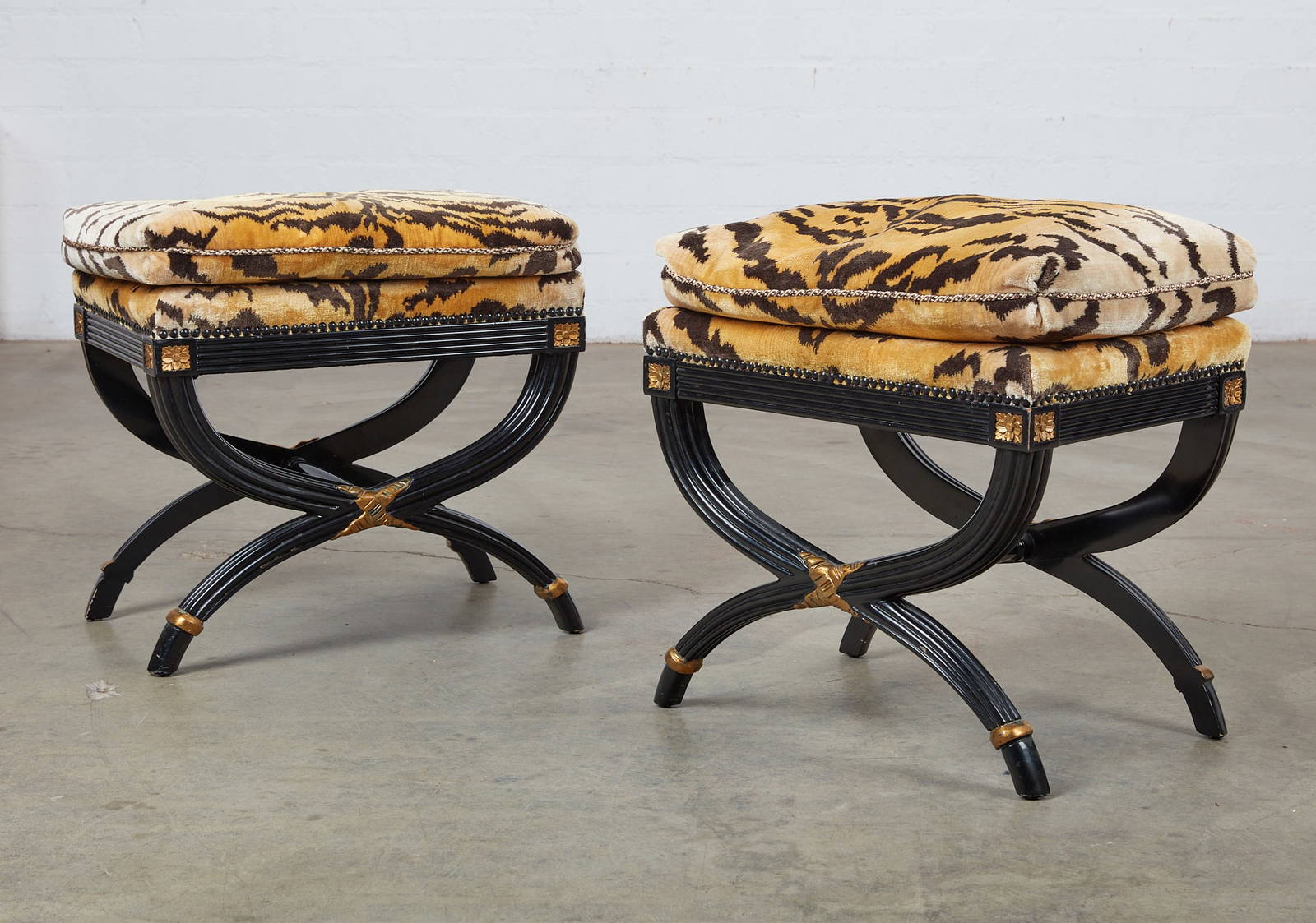 A Pair Of Regency Style Ebonzied X-form Stools Auction
