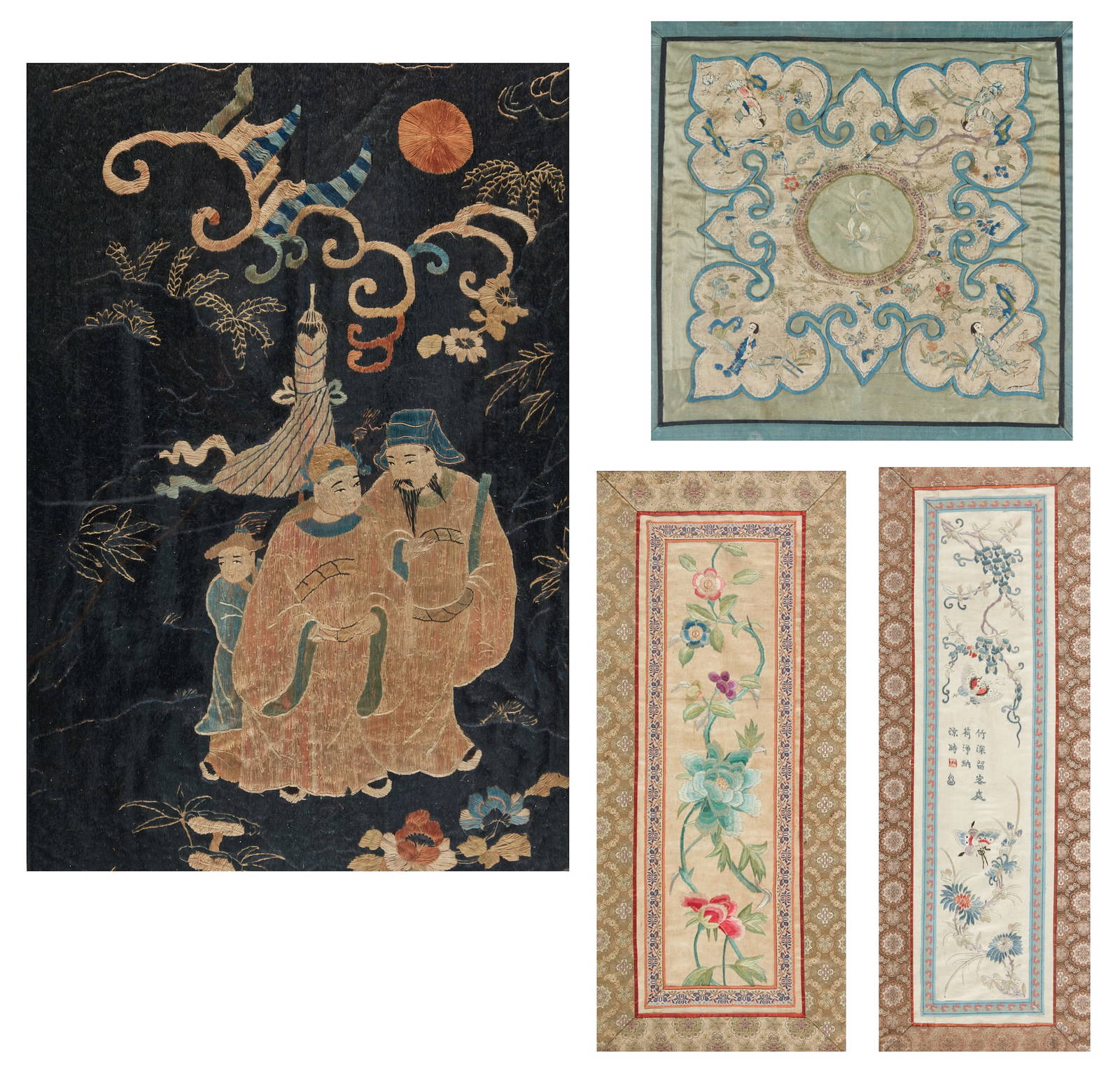 Four Chinese Embroidered Panels Auction