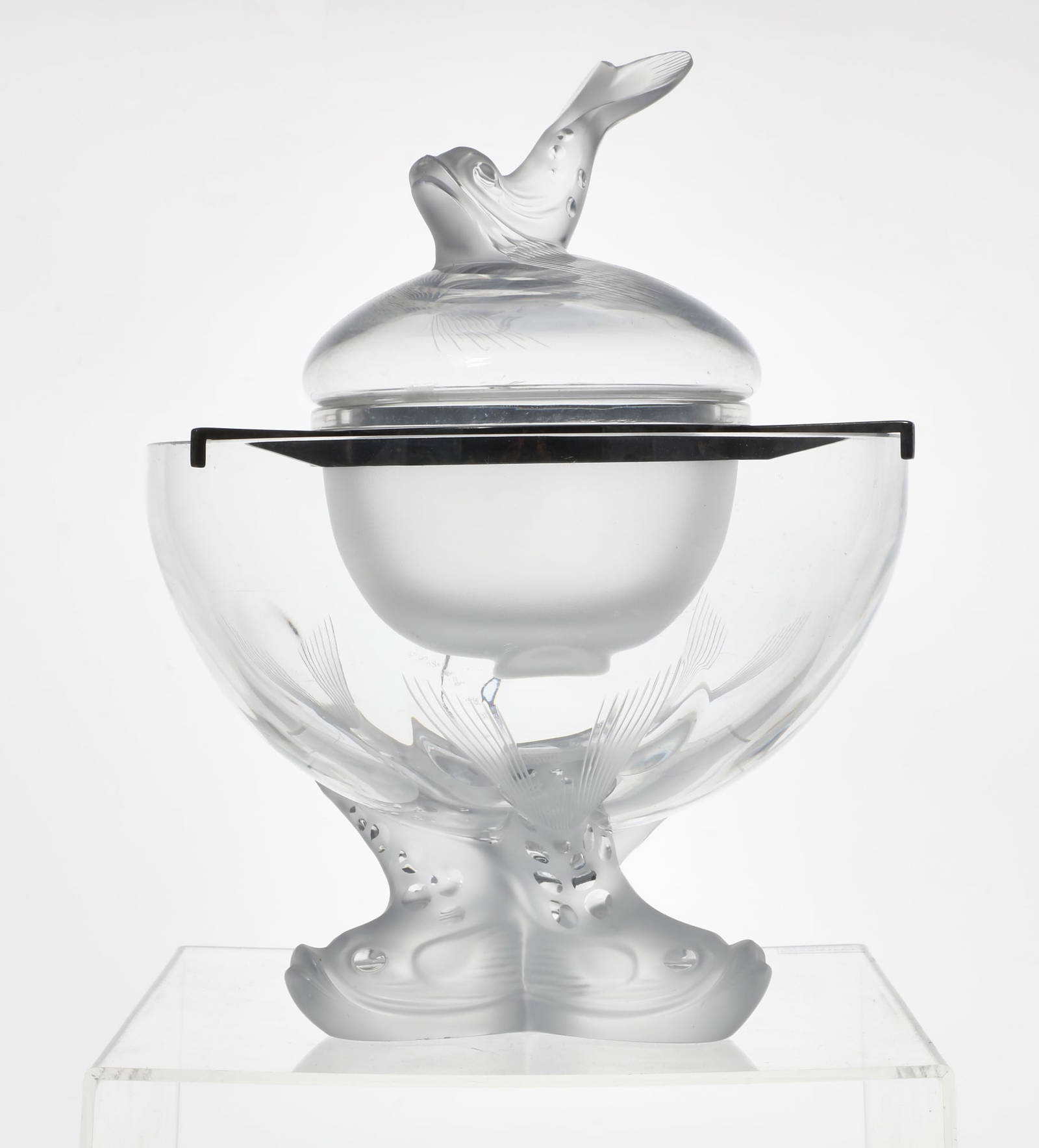 A Lalique Clear And Frosted Glass Caviar Server Auction