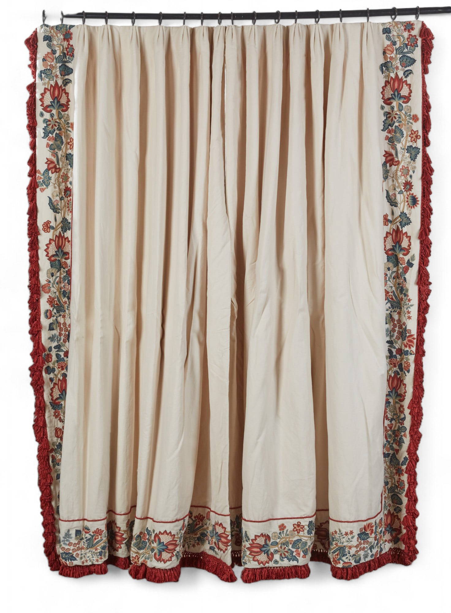 A Set Of Four Crewel Work Ivory Linen Drapes Auction