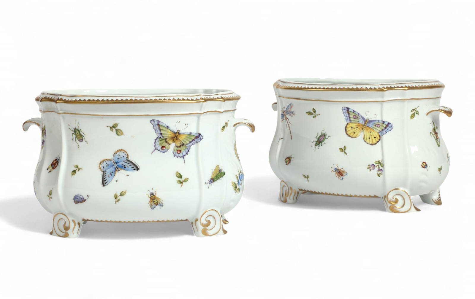 A Pair Of Anna Weatherley Embossed Porcelain Footed Oval Jardinieres In ...