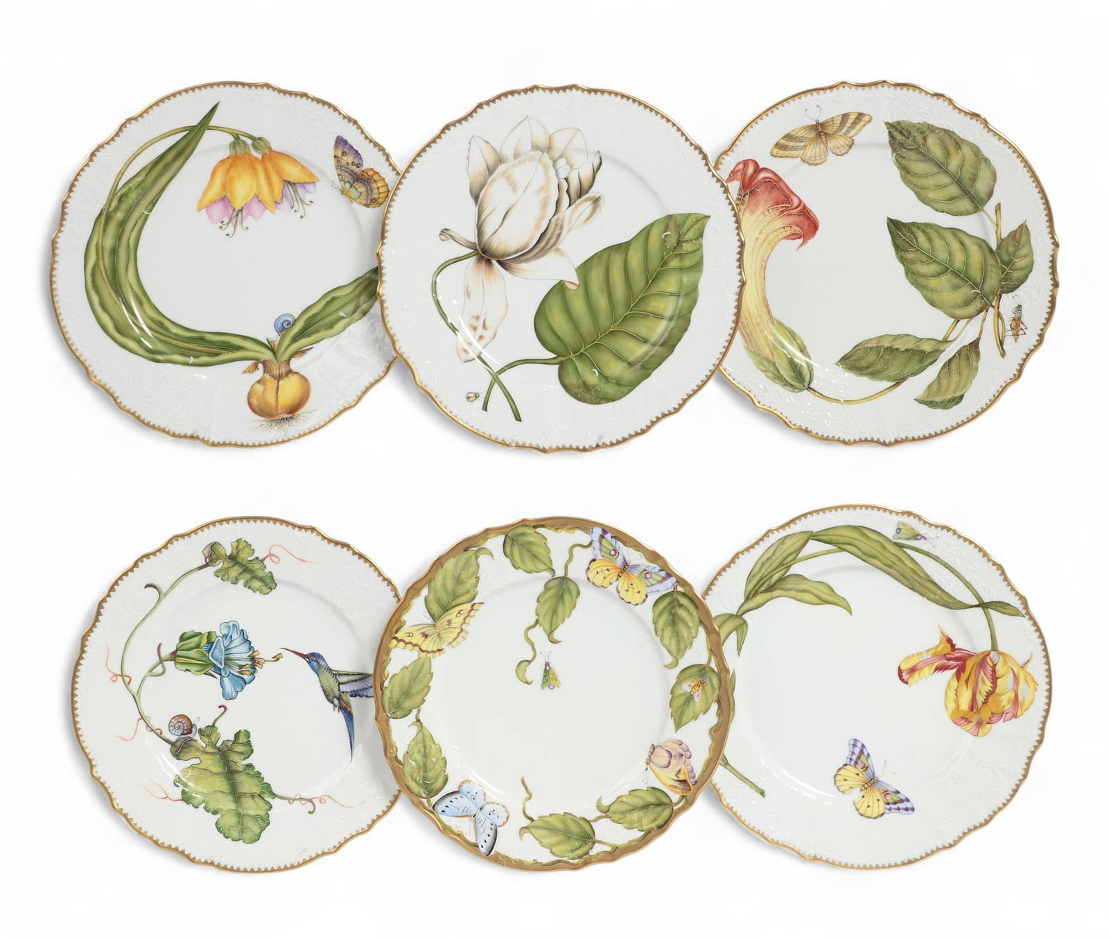 A Set Of Six Anna Weatherley Embossed Porcelain Dinner Plates In ...