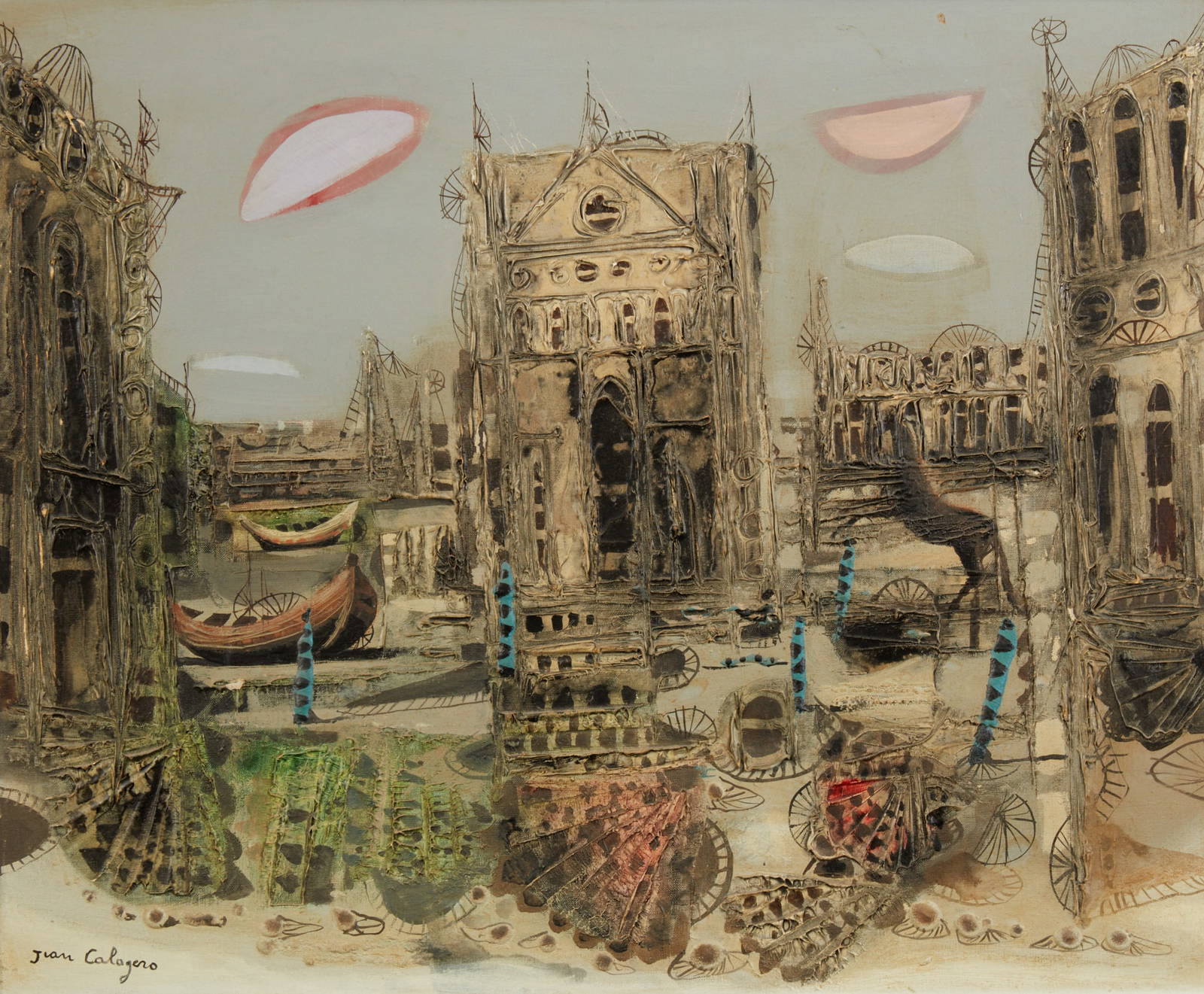 Jean Calogero (italian, 1922-2001), Surreal Venice, Oil On Canvas Auction