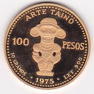 Dominican Republic 100 Pesos Gold 1975 Taino Art